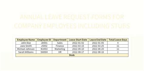 Streamline Your Employee Vacation Requests With Annual Leave Forms And Stubs Excel Template