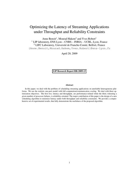 Pdf Optimizing The Latency Of Streaming Applications Under Throughput