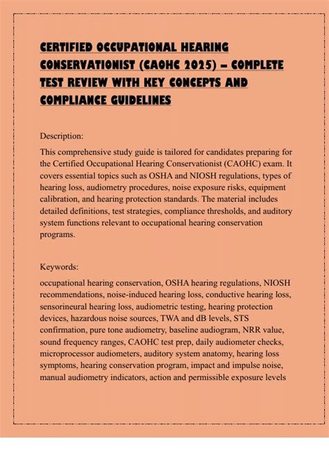 Certified Occupational Hearing Conservationist Caohc 2025 In Depth Exam Prep On Audiometry