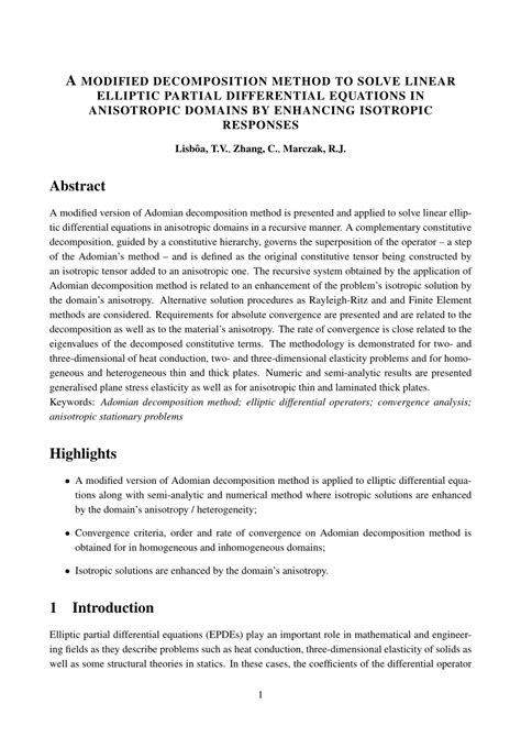 Pdf A Modified Decomposition Method To Solve Linear Elliptic Partial Differential Equations In
