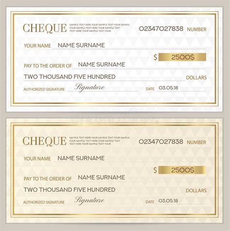 Check Cheque Chequebook Template Abstract Pattern With Watermark Stock Vector Illustration