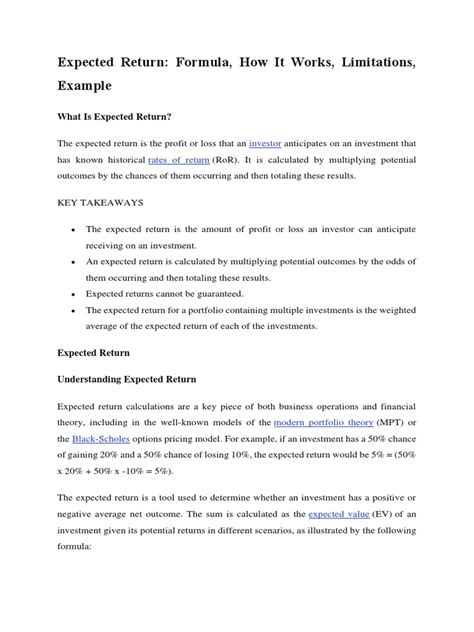 Expected Return Pdf Modern Portfolio Theory Investing