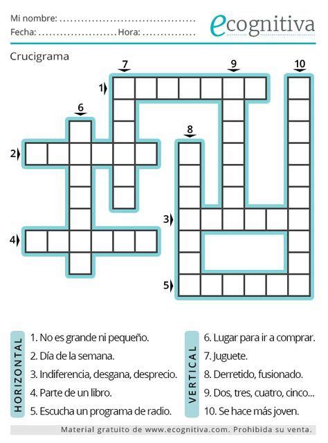 Crucigramas Gratis Para Imprimir Descargar Pdf Ecognitiva School Ot