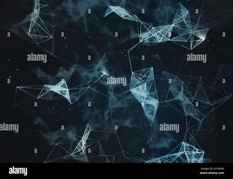 Abstract Polygonal Dark Blue Space Low Poly Background Connecting Dots And Lines In Triangles