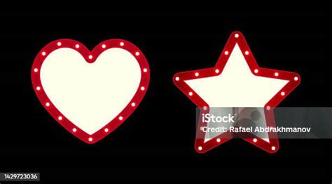 벡터 빈 복고풍 서커스 광고판 프레임과 전기 밝은 빛나는 램프 전구 심장과 별은 그림을 형성합니다 서커스 오락 행사에 대한 스톡 벡터 아트 및 기타 이미지 Istock