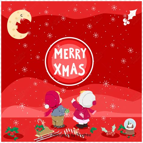 빨간색 복고 메리 크리스마스 배경나무만화미술 Png 일러스트 무료 다운로드 Lovepik