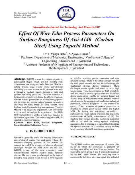 Effect Of Wire Edm Process Parameters On Surface Roughness Of Aisi 4140
