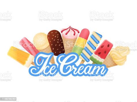 아이스크림 컬렉션입니다 맛 있는 디저트와 라벨 흰색 절연 현실적인 스타일 벡터 일러스트입니다 광고 카페 및 레스토랑 메뉴 배너 및 포스터에 대 한 템플릿입니다 0명에 대한