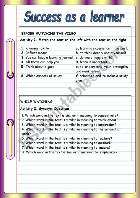 Study Skills Better Learning ESL Worksheet By Feruzabonu