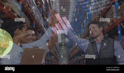 Statistical Data Processing Against Male And Female Supervisors High Fiving Each Other At