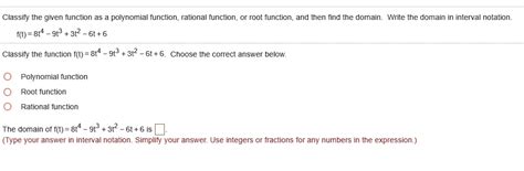 Solved Classify The Given Function As Polynomial Function Rational