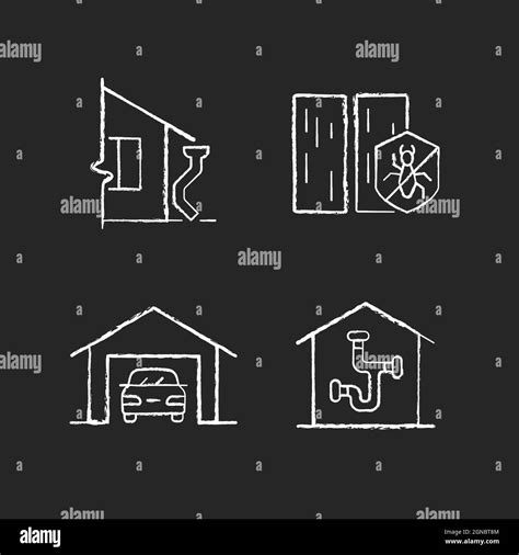 Residential Construction Chalk White Icons Set On Dark Background Stock Vector Image And Art Alamy