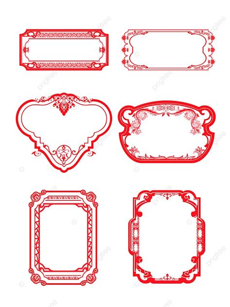 중국 바람이 국경 설정지도 빨간색 테두리 중국 바람 국경 클래식 테두리 만화 전통적인 모아레 텍스처 패턴 Png 일러스트