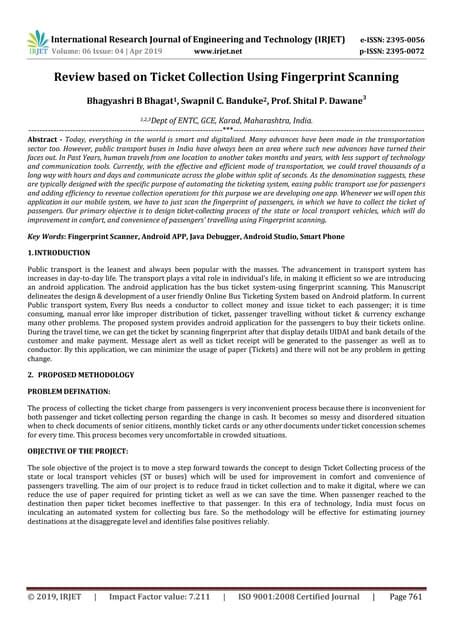 irjet review based on ticket collection using fingerprint scanning pdf