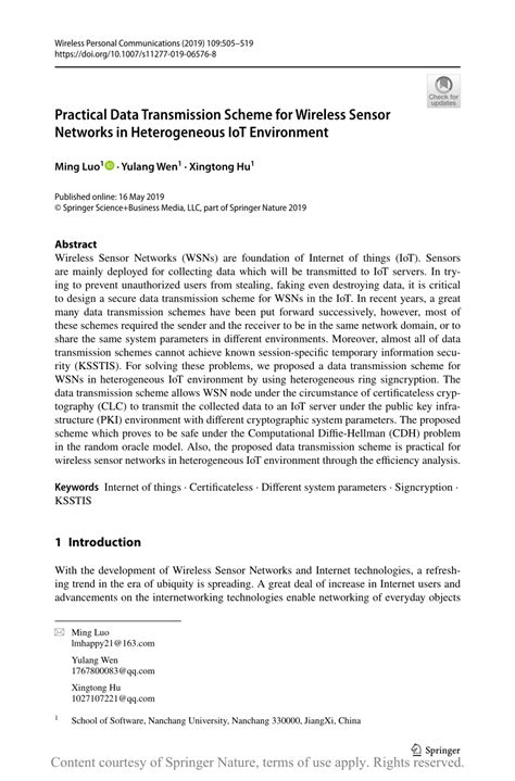 Practical Data Transmission Scheme For Wireless Sensor Networks In Heterogeneous Iot Environment