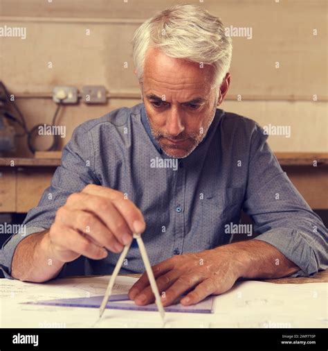 Senior Man Compass And Architect Drawing Blueprint Construction And Civil Engineering With