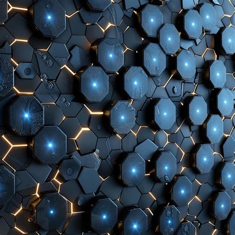 Featuring Black Background With Blue And White Glowing Hexagons