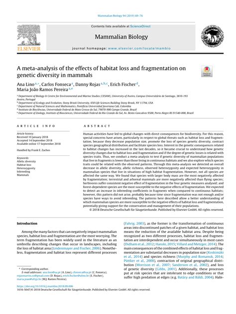 Pdf A Meta Analysis Of The Effects Of Habitat Loss And Fragmentation