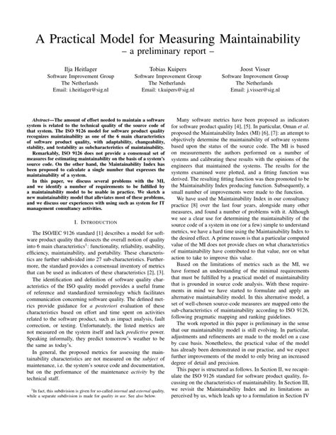 Pdf A Practical Model For Measuring Maintainability
