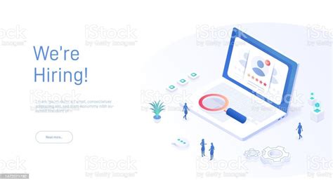 우리는 방문 페이지 템플릿을 고용하고 있습니다 노트북 화면에서 승인된 이력서 웹 배너 인포 그래픽에 사용할 수 있습니다 아이소메트릭 현대 벡터 그림입니다 3차원 형태에 대한