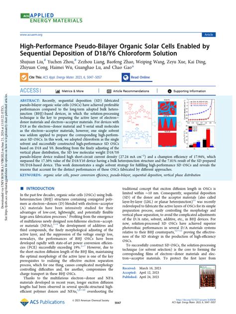 liu et al 2023 high performance pseudo bilayer organic solar cells enabled by sequential