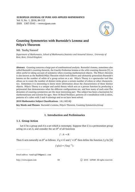 Pdf Counting Symmetries With Burnsides Lemma And Pólyas Theorem