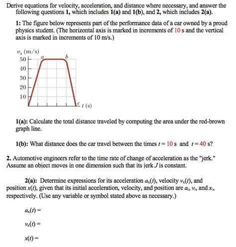 Solved Derive Equations For Velocity Acceleration And