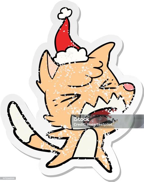 산타 모자를 쓴 여우의 화난 손으로 그린 고민 스티커 만화 귀여운에 대한 스톡 벡터 아트 및 기타 이미지 귀여운 낙서 드로잉 데칼 Istock