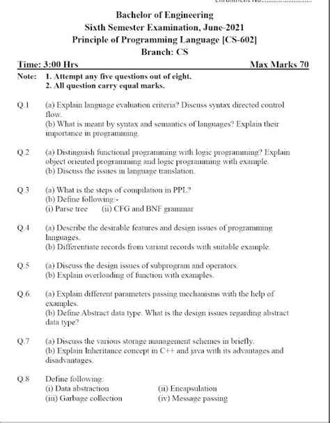 Dr Apj Abdul Kalam University Be Vi Sem Cs Principle Of