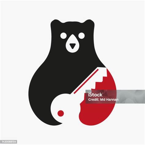 초기 곰 키 로고 네거티브 공간 벡터 템플릿 곰 들고 커피 기호 겨울에 대한 스톡 벡터 아트 및 기타 이미지 겨울 곰