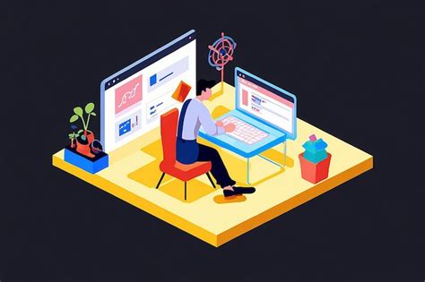Flat 3d Isometric Businessman Or Web Developer Design Website Interface