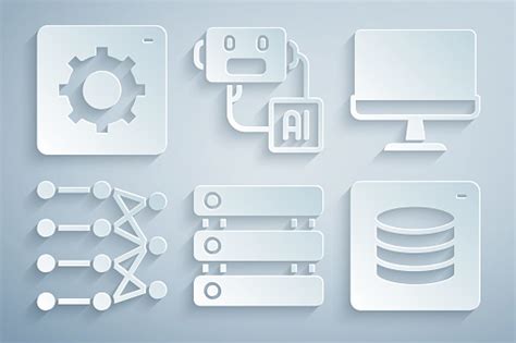 Set Server Data Computer Monitor Neural Network Artificial Intelligence Robot And Api Interface