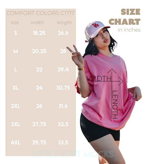 Comfort Colors C Size Chart Comfort Colors Mock Up Size Chart Women S T Shirt