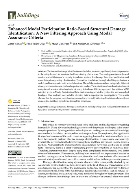 Pdf Enhanced Modal Participation Ratio Based Structural Damage