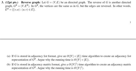solved 3 12pt pts reverse graph let g v e be an