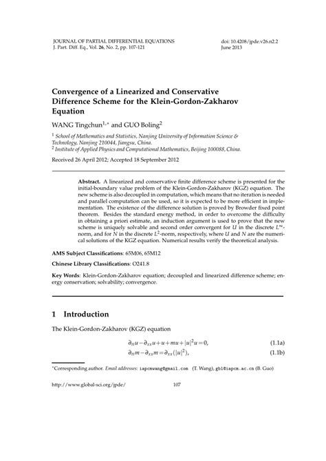 Pdf Convergence Of A Linearized And Conservative Difference Scheme