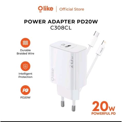 Jual Olike C308cl Adapter Power Charger Set Kabel Type C To Lightning Pd 20w Single Port Type C