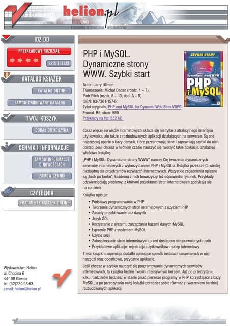 Php I Mysql Dynamiczne Strony Szybki Start Pdf Databases Computer Software And