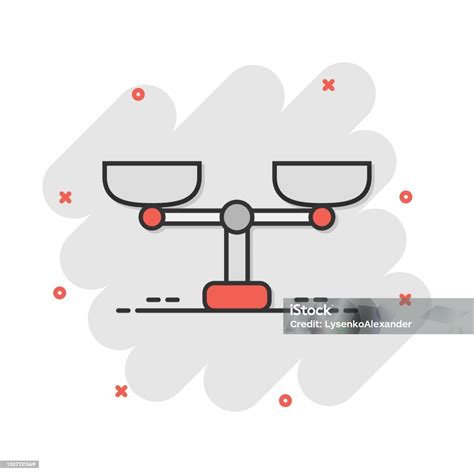 코믹 스타일의 벡터 만화 스케일 계량기 아이콘 계량기 사인 일러스트레이션 픽토그램 비즈니스 스플래시 효과 개념의 균형을 맞추수 있습니다 결정에 대한 스톡 벡터 아트 및 기타