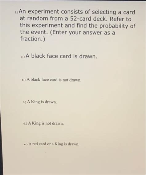 solved 1 an experiment consists of selecting a card at