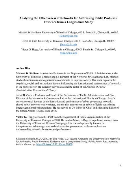 Pdf Analyzing The Effectiveness Of Networks For Addressing Public Problems Evidence From A