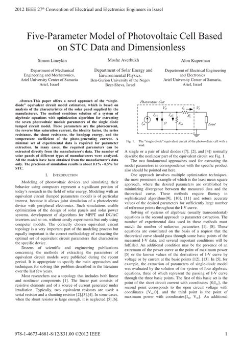 Pdf Five Parameter Model Of Photovoltaic Cell Based On Stc Data And
