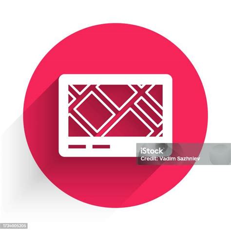 긴 그림자 배경으로 격리 된지도 아이콘이있는 흰색 Gps 장치입니다 빨간색 원 버튼입니다 벡터 Brand Name Smart Phone에 대한 스톡 벡터 아트 및 기타