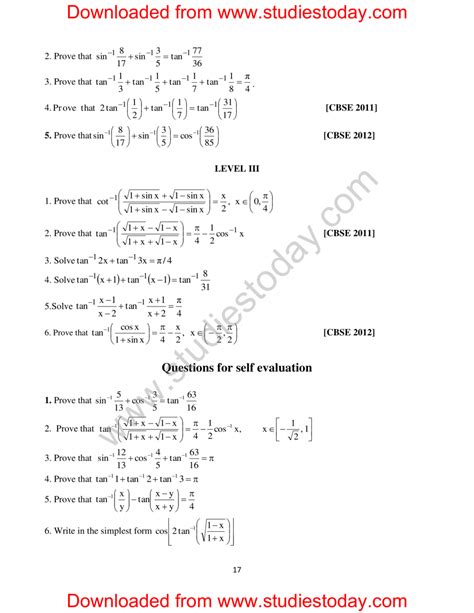 Cbse Class 12 Mathematics Hots Inverse Trigonometric Functions