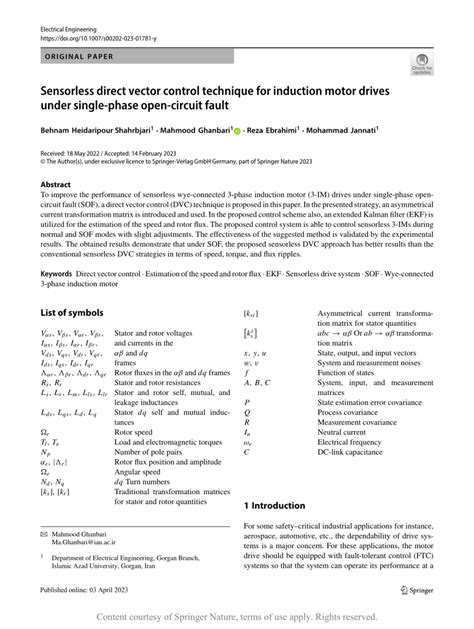 Sensorless Direct Vector Control Technique For Induction Motor Drives Under Single Phase Open