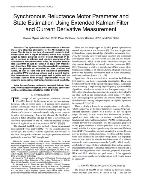 Pdf Synchronous Reluctance Motor Parameter And State Estimation Using Extended Kalman Filter