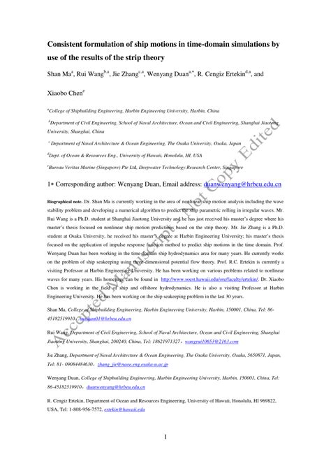 Pdf Consistent Formulation Of Ship Motions In Time Domain Simulations