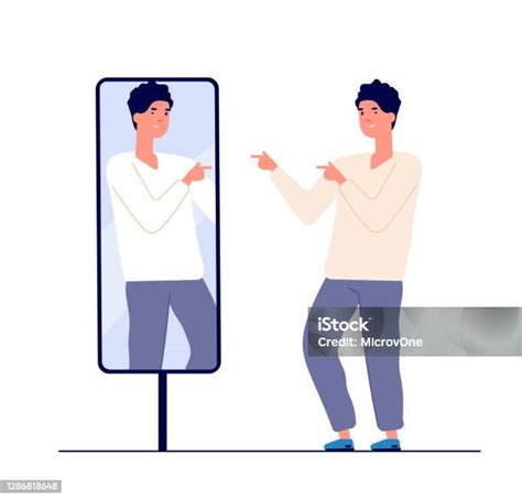 거울에 남자 자기 자신을 찾고 사람 자기의 사랑 나르시시즘과 허영 Egotism 미러 벡터 개념 거울에 대한 스톡 벡터 아트 및