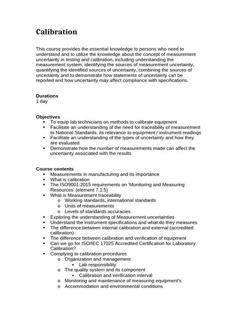 Calibration 1 Day Pdf Calibration Verification And Validation