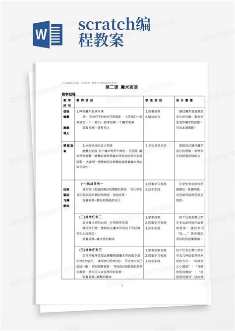 少儿编程scratch魔术表演教案Word模板下载 编号qnvvrrza 熊猫办公